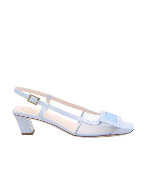 ROGER VIVIER Slingback Pumps With Square Buckle Detail - Light Blue