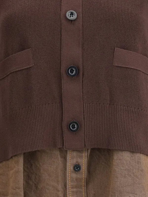 Sacai Layered Cardigan With Denim Panel