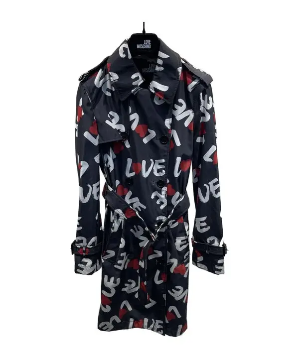 Moschino Double-breasted Trench Coat With Graphic Print