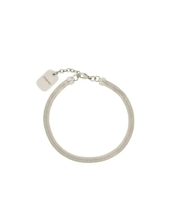 Saint Laurent Herringbone Chain Logo Plaque Bracelet - Yellow