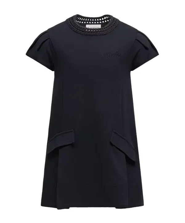 Moncler Crochet-trimmed Logo Embroidered Dress - Midnight Blue