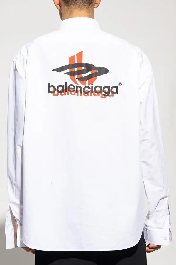 Balenciaga Logo Printed Drop Shoulder Shirt