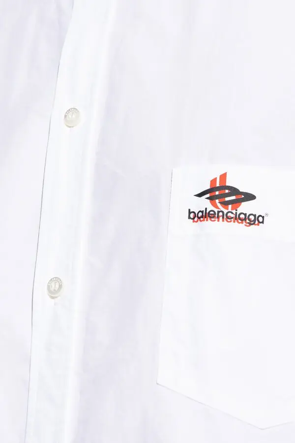 Balenciaga Logo Printed Drop Shoulder Shirt