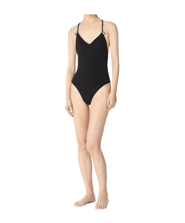 Bottega Veneta Stretch Tech Nylon Swimsuit With Metal Drop Details - Black