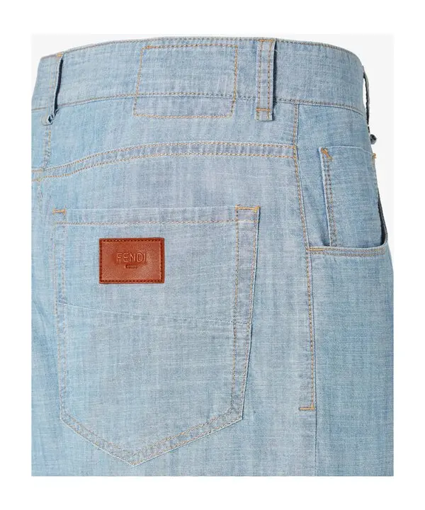 Fendi Straight-leg Jeans With Contrast Stitching - Light Blue