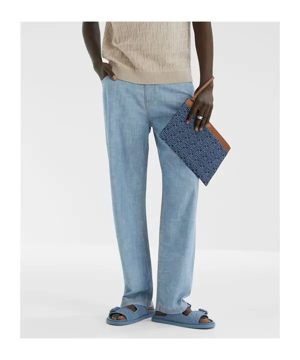 Fendi Straight-leg Jeans With Contrast Stitching - Light Blue