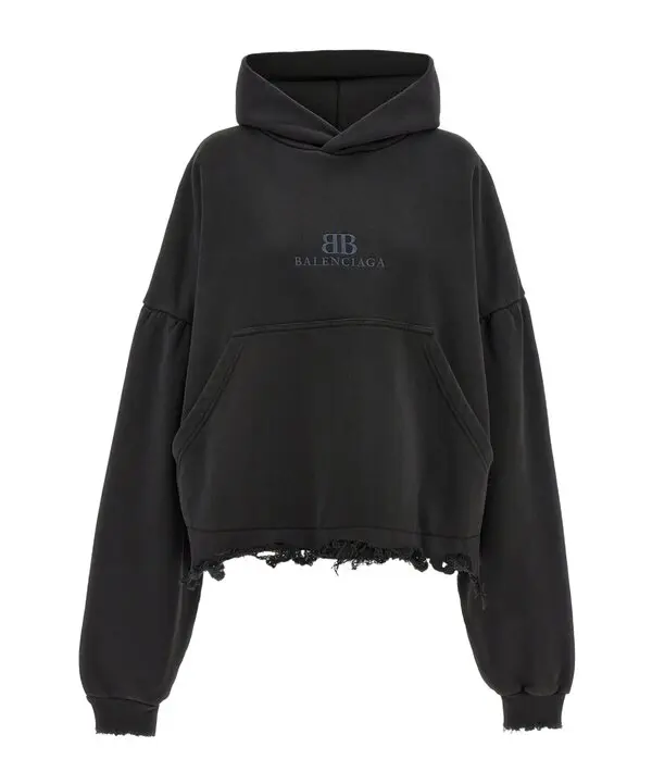 Balenciaga Logo Printed Distressed Hoodie