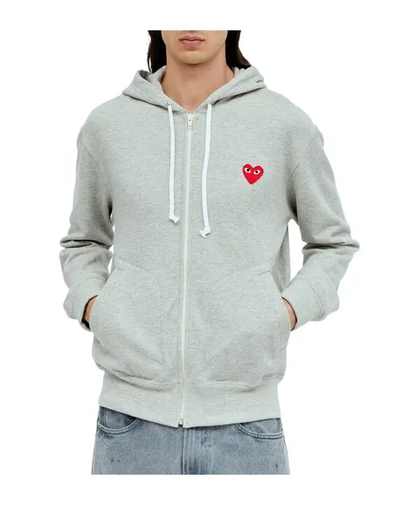 Play Comme Des Garcon Comme Des Garçons Play Heart Logo Patch Zip-up Hoodie - Gray