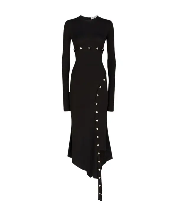 Attico Asymmetric Convertible Long-sleeved Midi Dress - Black