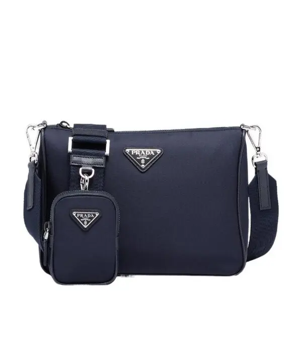 Prada Re-nylon And Saffiano Leather Shoulder Bag - Blue