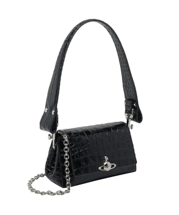 VIVIENNE WESTWOOD Orb Plaque Embossed Small Shoulder Bag - Black