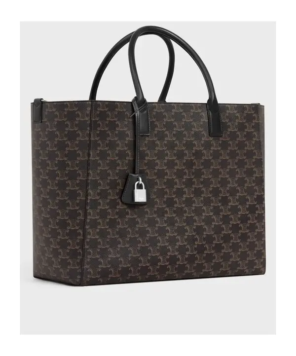 Celine Large Cabas Tote In Triomphe Canvas And Calfskin