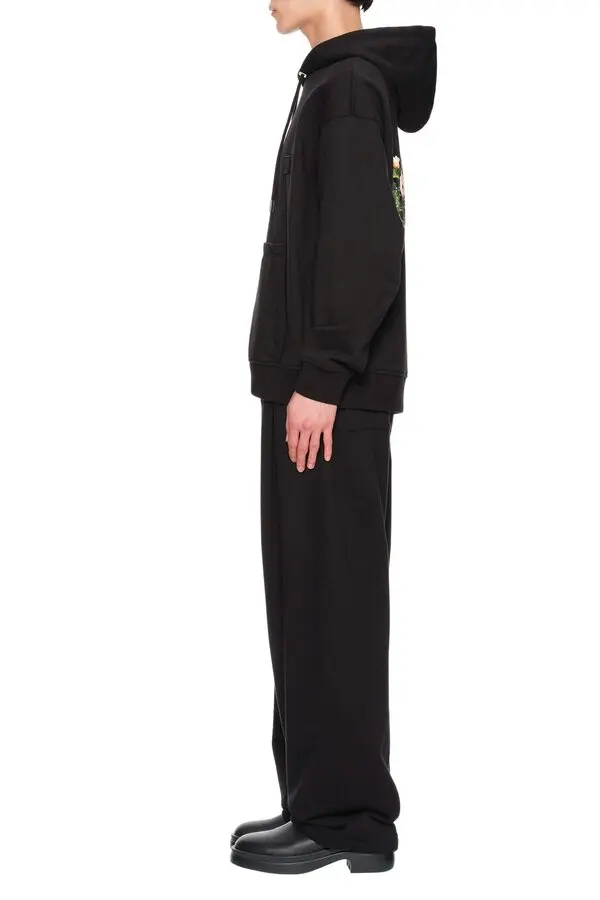 WOOYOUNGMI Floral Motif Drawstring Hoodie - Black