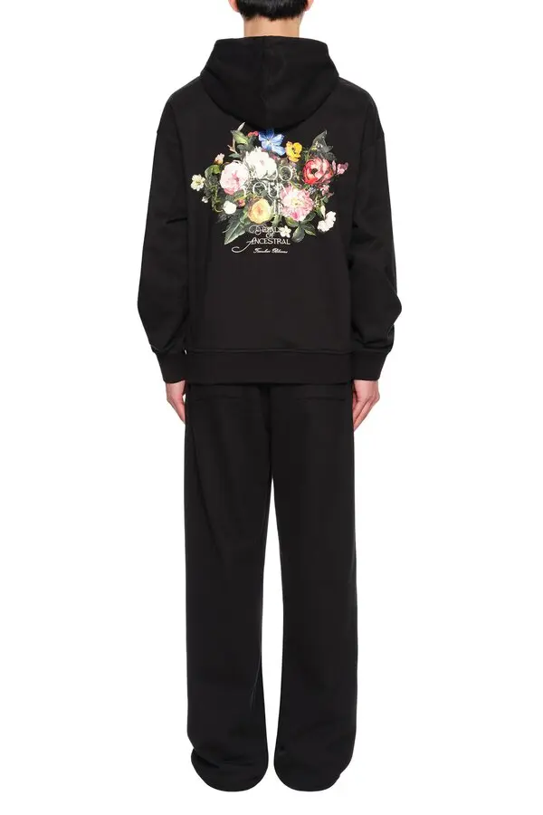 WOOYOUNGMI Floral Motif Drawstring Hoodie - Black