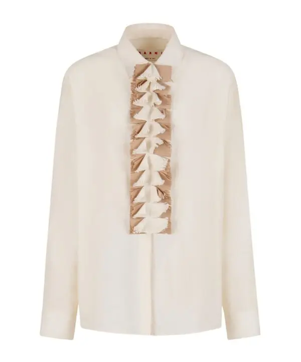 Marni Detachable Plastron Twill Shirt - Stonewhite