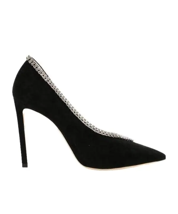 JIMMY CHOO Crystal Embellished Pointed Toe High Heels - Black