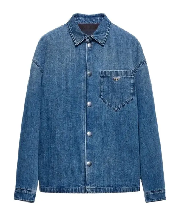 Prada Buttoned Logo Plaque Denim Shirt