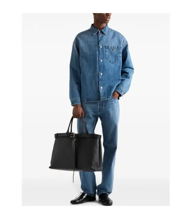 Prada Buttoned Logo Plaque Denim Shirt