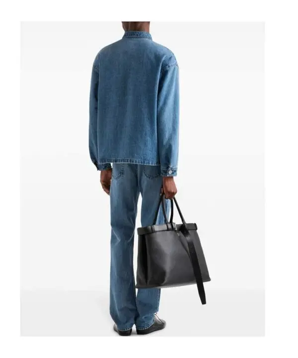Prada Buttoned Logo Plaque Denim Shirt