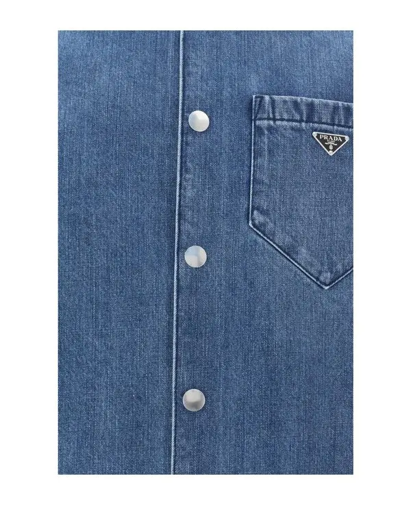 Prada Buttoned Logo Plaque Denim Shirt