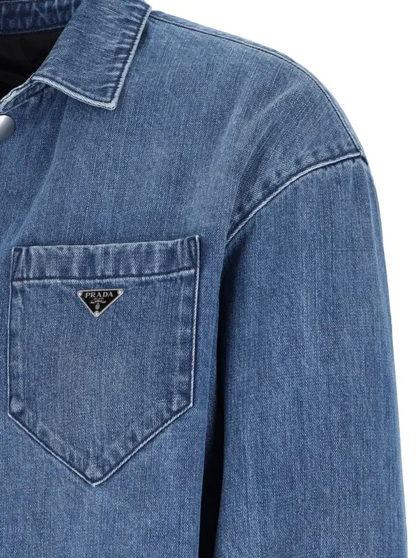 Prada Buttoned Logo Plaque Denim Shirt