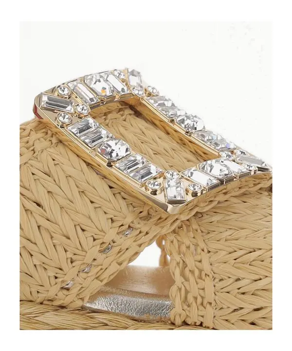 ROGER VIVIER Raffia Wedge Mules With Crystal Buckle