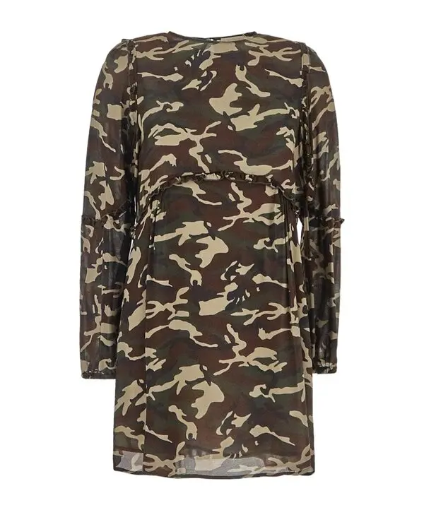 SEMICOUTURE Camouflage Print Long Sleeve Dress