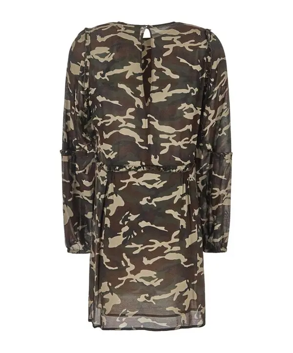 SEMICOUTURE Camouflage Print Long Sleeve Dress