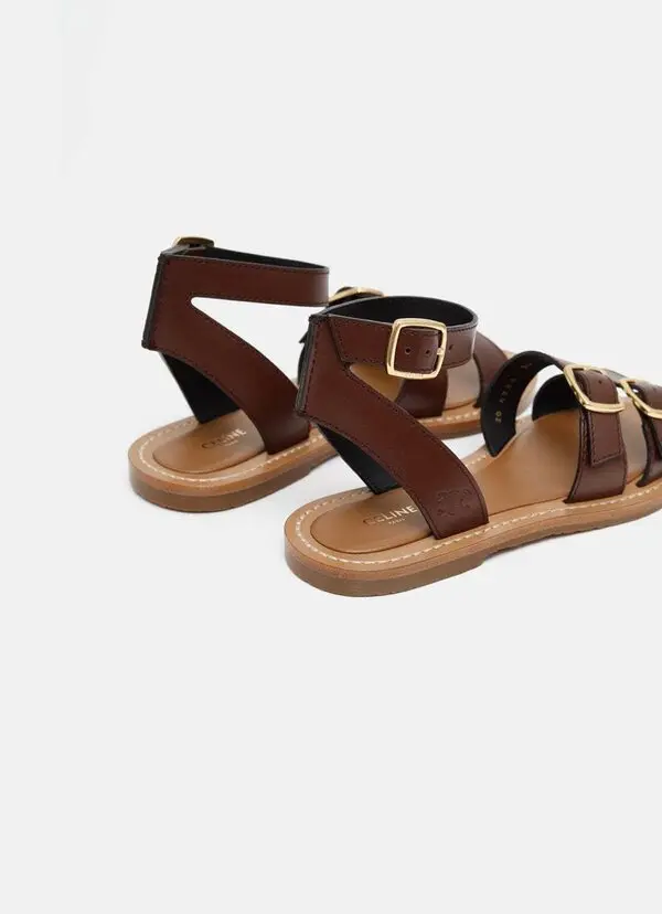 Celine Round Toe Flat Sandals With Buckle Detailing