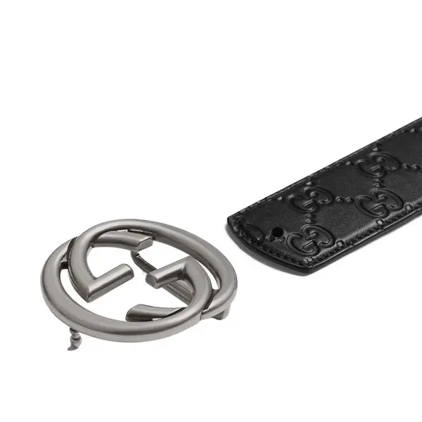 Gucci Interlocking G Buckle Reversible Belt - Black