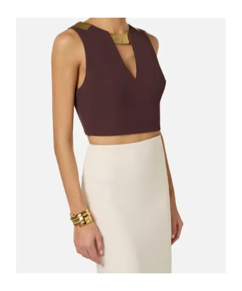 Elisabetta Franchi V-neck Cropped Top With Embellished Shoulders