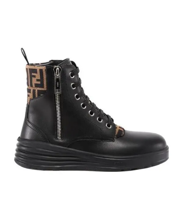 Fendi Leather Biker Boots With Ff Logo Detail - Black