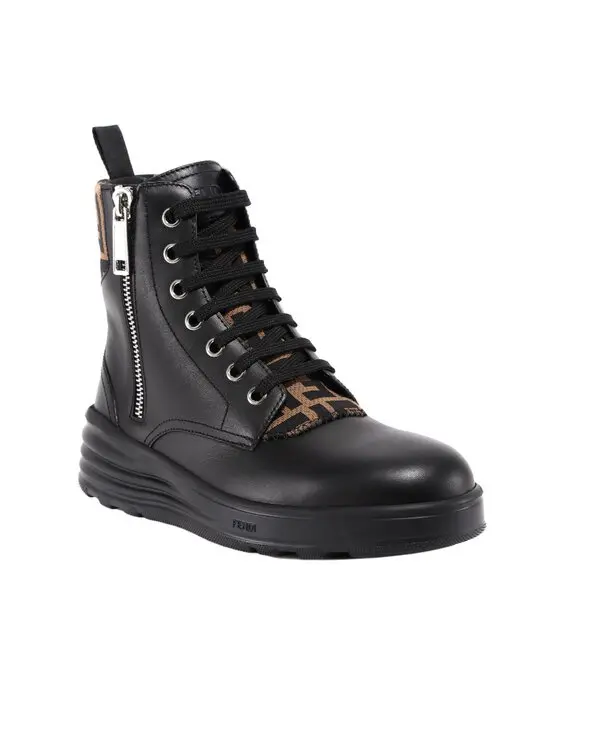 Fendi Leather Biker Boots With Ff Logo Detail