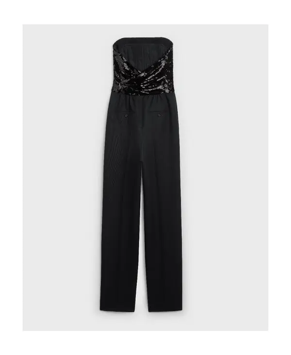 Celine Jumpsuit With Embroidered Bustier In Grain De Poudre
