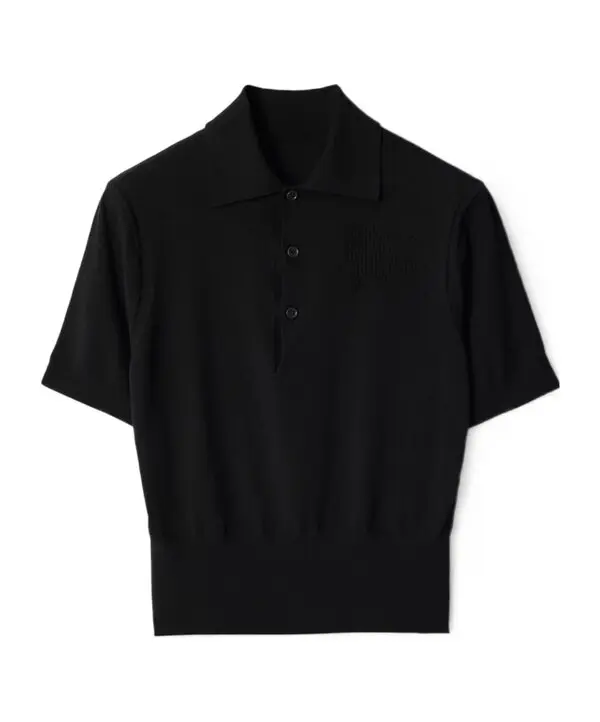 Burberry Short Sleeve Ribbed Polo Top With Equestrian Knight Logo