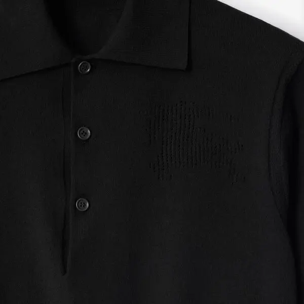 Burberry Short Sleeve Ribbed Polo Top With Equestrian Knight Logo