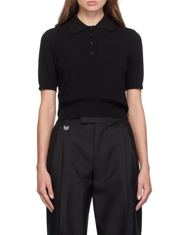 Burberry Short Sleeve Ribbed Polo Top With Equestrian Knight Logo