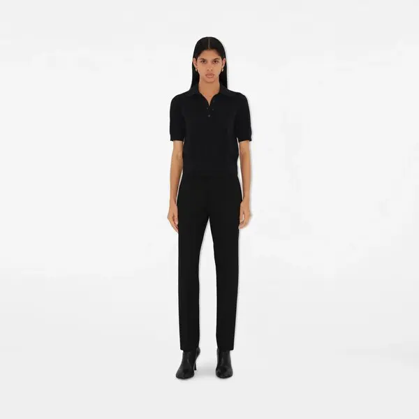 Burberry Short Sleeve Ribbed Polo Top With Equestrian Knight Logo