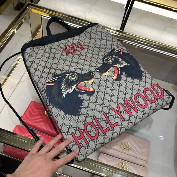 Gucci Wolf Alphabet Printed Drawstring Backpack