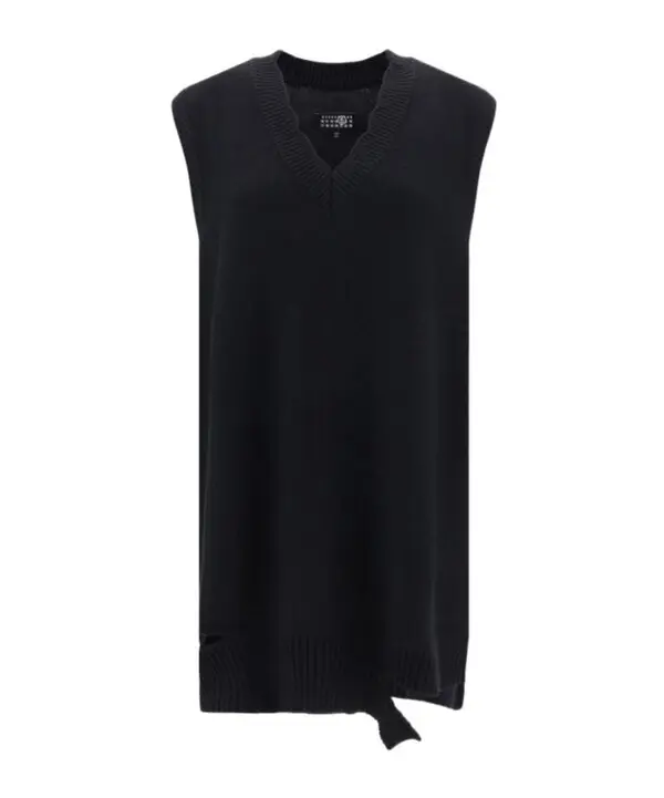 MAISON MARGIELA V-neck Sleeveless Ribbed Mini Dress - Black