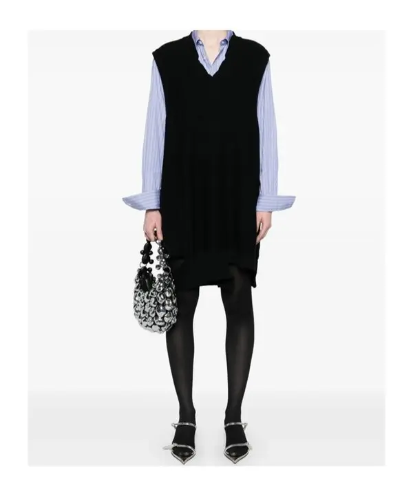 MAISON MARGIELA V-neck Sleeveless Ribbed Mini Dress