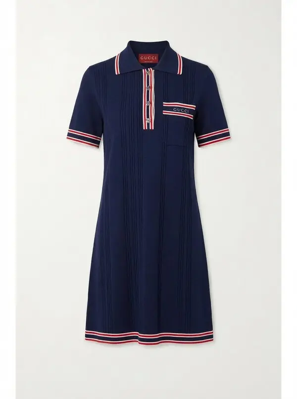 Gucci Knitted Polo Dress With Stripe Detail - Black
