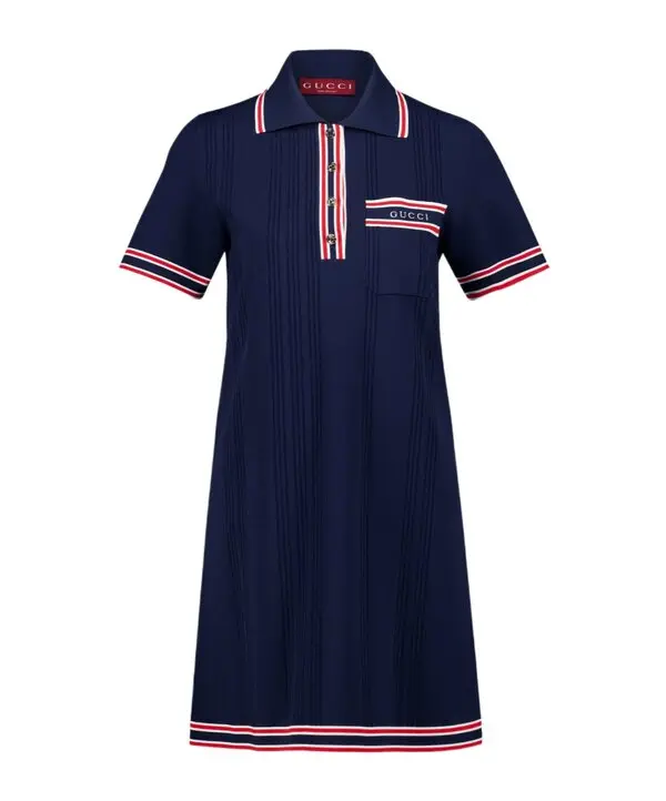 Gucci Knitted Polo Dress With Stripe Detail - Black