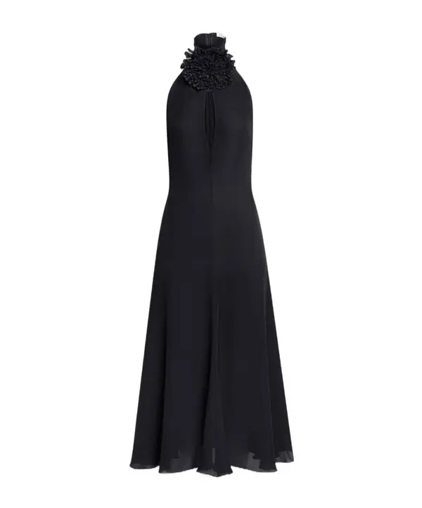 Alaïa Halterneck Floral Appliqué Midi Dress