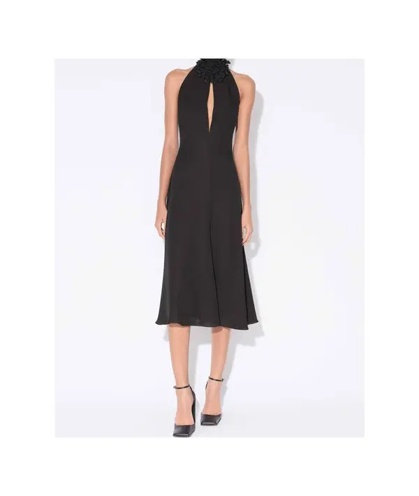 Alaïa Halterneck Floral Appliqué Midi Dress