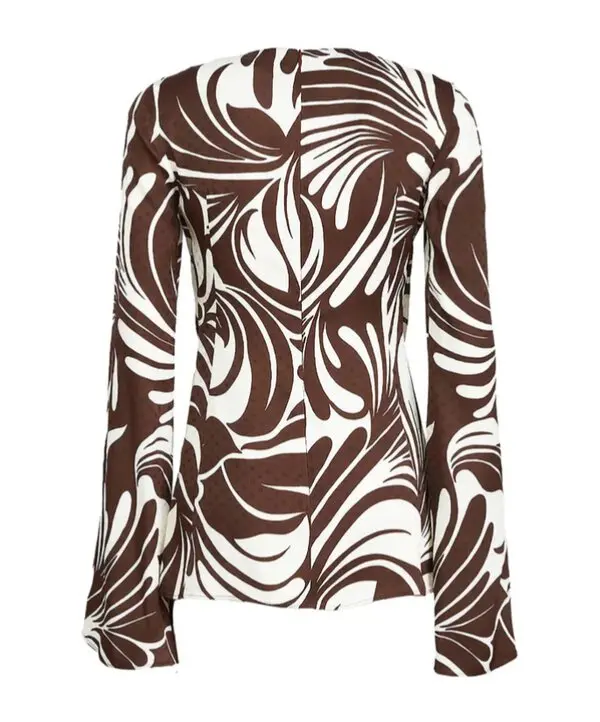 La DoubleJ Abstract Print Knotted Neck Blouse - White