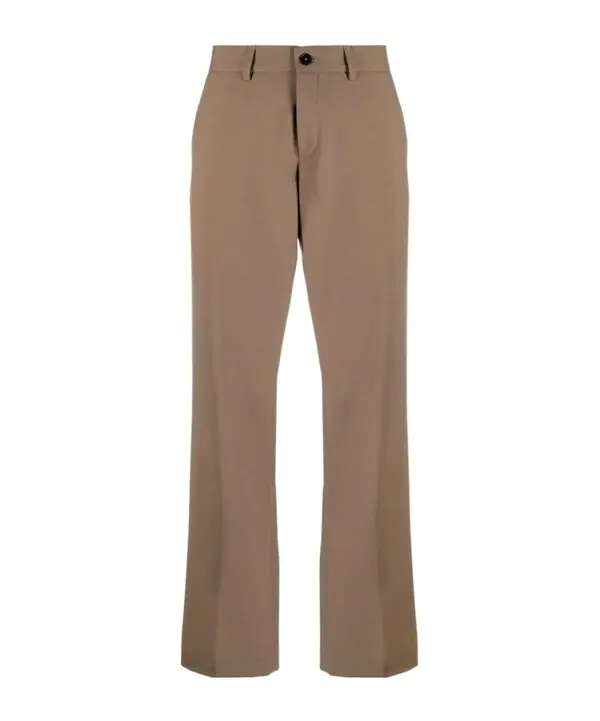 Closed Straight-leg Mid-rise Trousers With Button And Zipper Detail - Brown