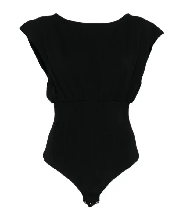 Elisabetta Franchi Ribbed Crewneck Knit Bodysuit With Pleated Details