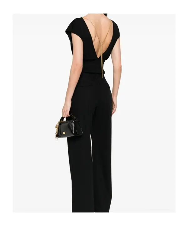 Elisabetta Franchi Ribbed Crewneck Knit Bodysuit With Pleated Details