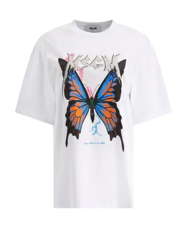MSGM Butterfly Print Short Sleeve T-shirt - Black